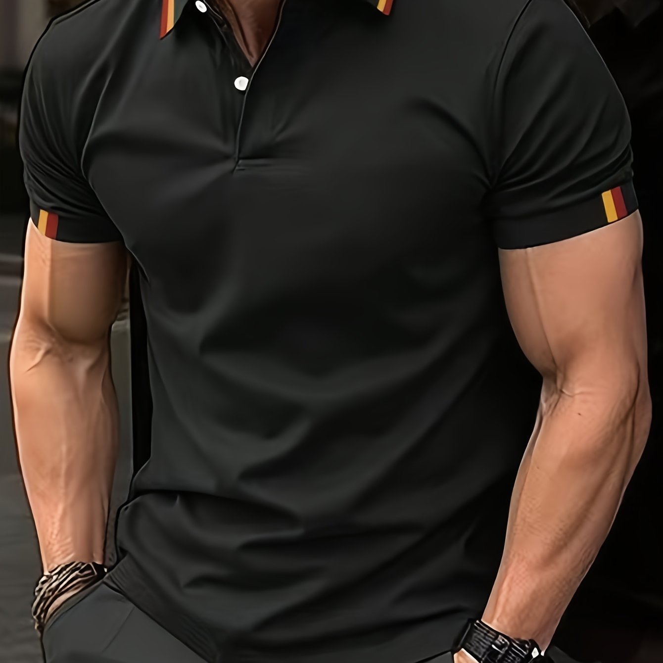 Camisa Manga Corta Botones 1/4 Bloque Color Hombre Elegante - Temu Spain