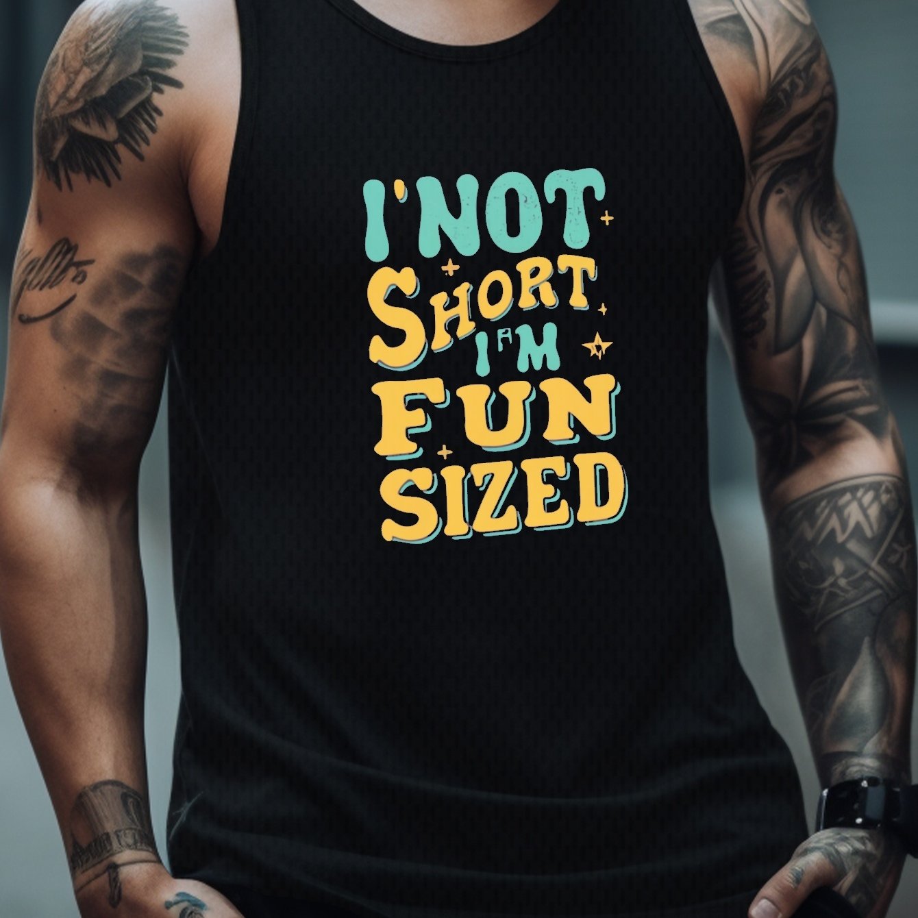 Plus Size Men's Tank Top "'m Fun Sized" Graphic Print - Temu New Zealand