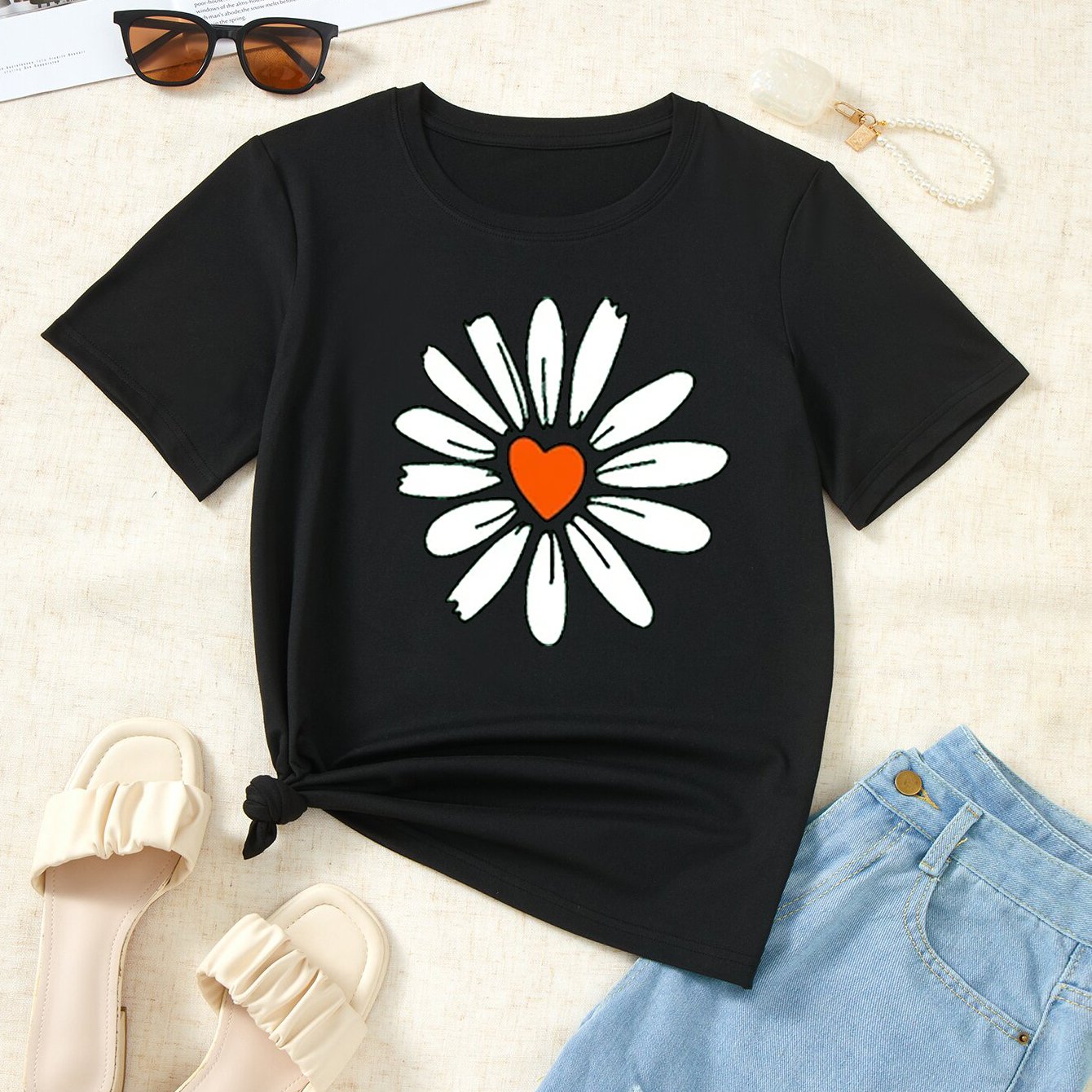 Floral Print T shirt Casual Crew Neck Short Sleeve Top - Temu United ...