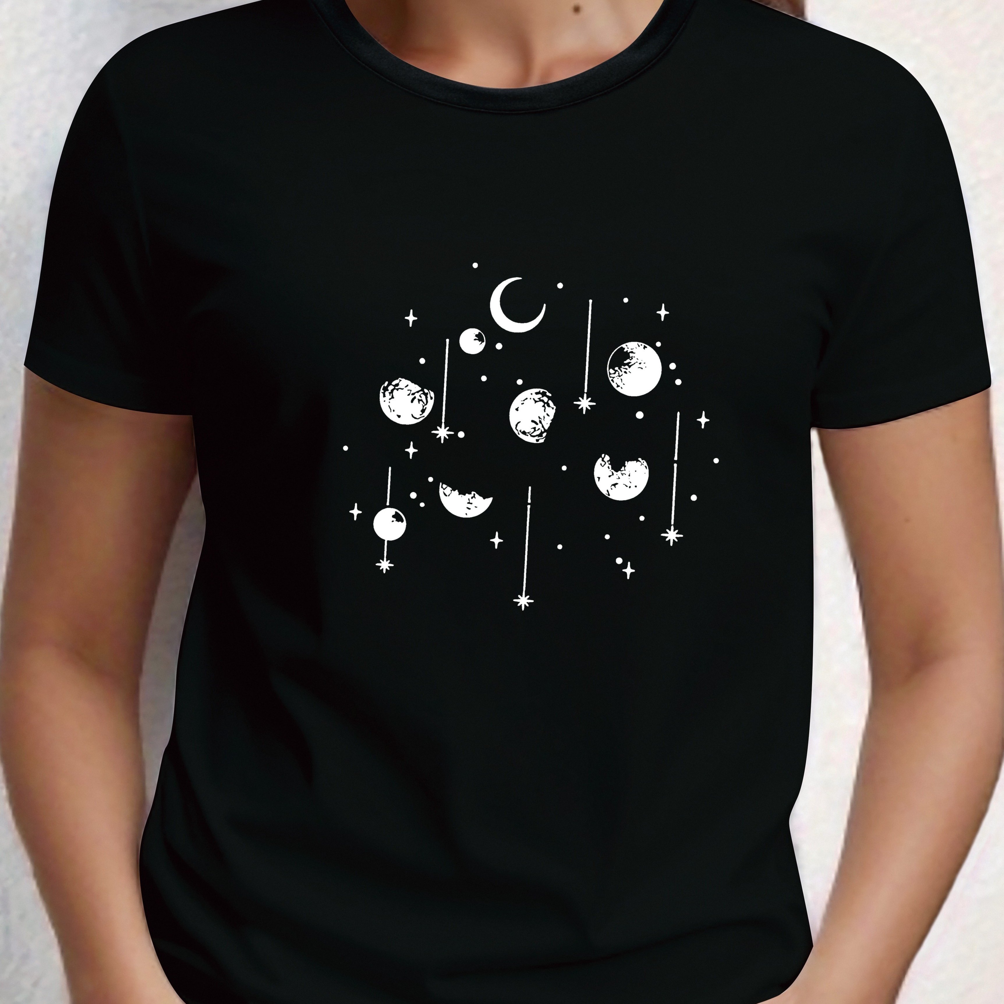 Moon Print T Shirt Short Sleeve Crew Neck Casual Top Summer Temu Canada