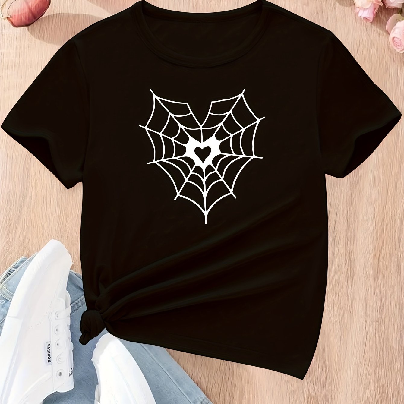 Heart Anime Heart shaped Web Graphic Print Girls Casual Crew - Temu ...