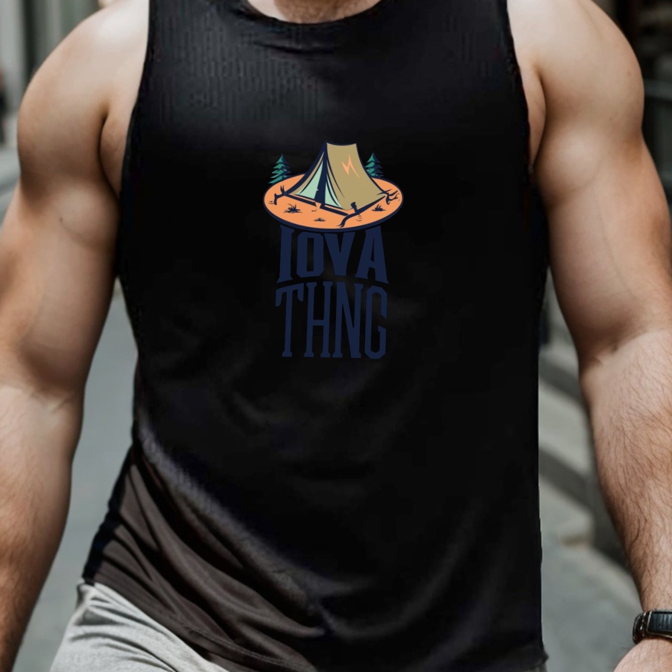 Plus Size Men's Camping Pattern Graphic Print Tank Top - Temu Canada