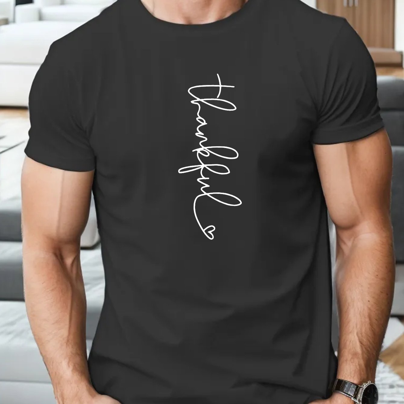 Thankful Print T Shirt Tees Men Casual Short Sleeve T shirt - Temu ...