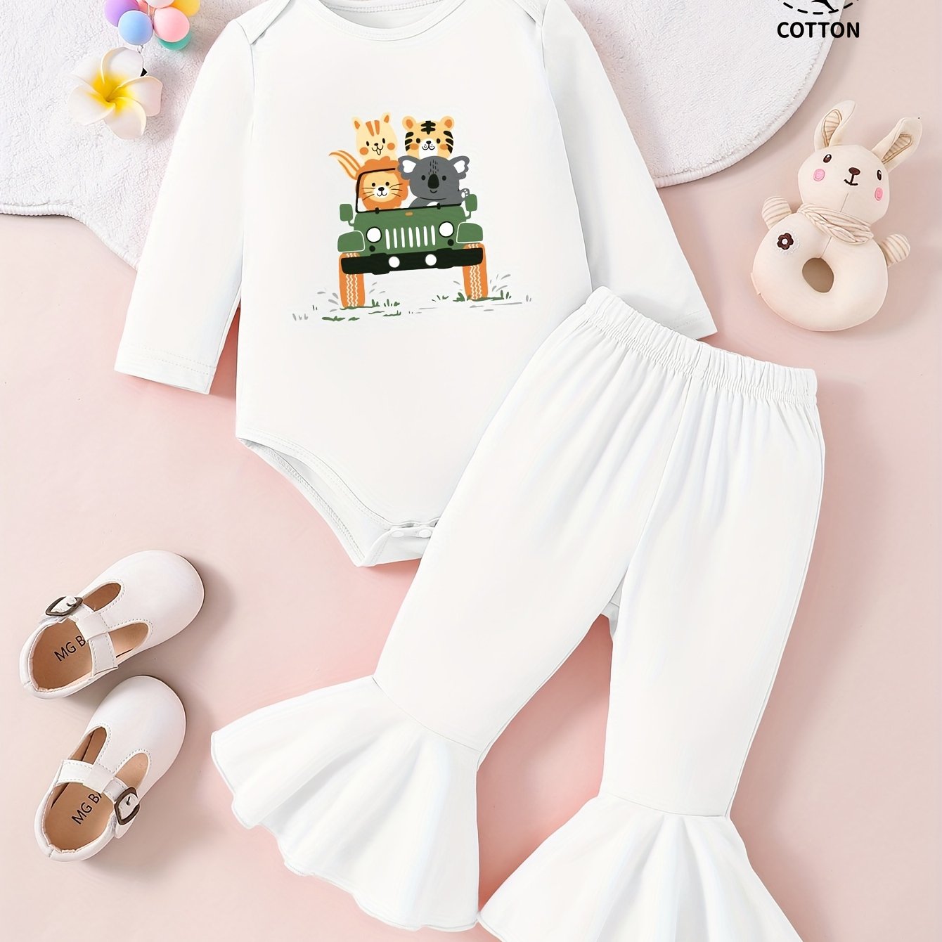 Infant Baby Girl Cartoon Animals Car Pattern Long Sleeve - Temu Australia