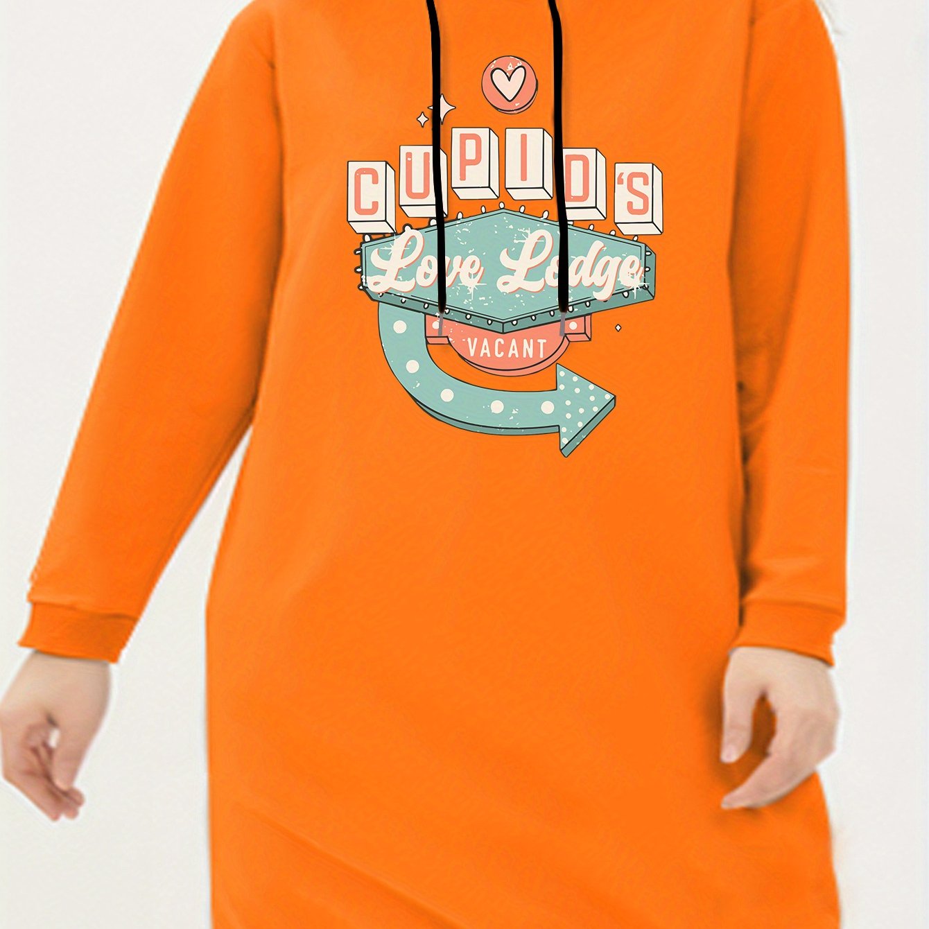 Plus Size Letter Print Hooded Dress Casual Long Sleeve Dress Temu