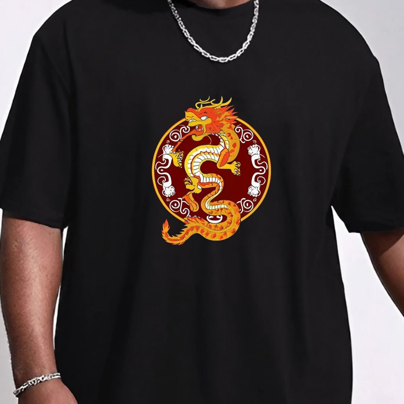 Chinese Dragon Graphic Print Plus Size Casual Crew Neck - Temu United ...