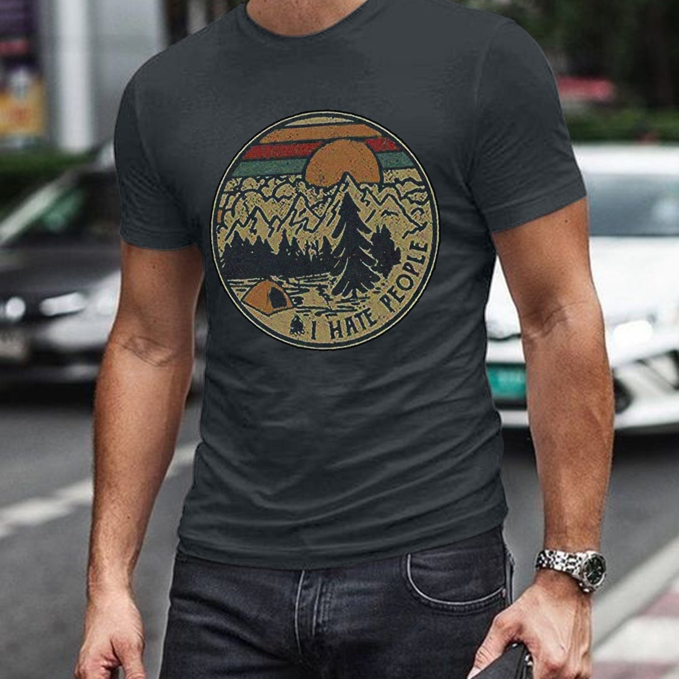 Hate People Forest Sun Painting Graphic Print Men's Casual - Temu ...