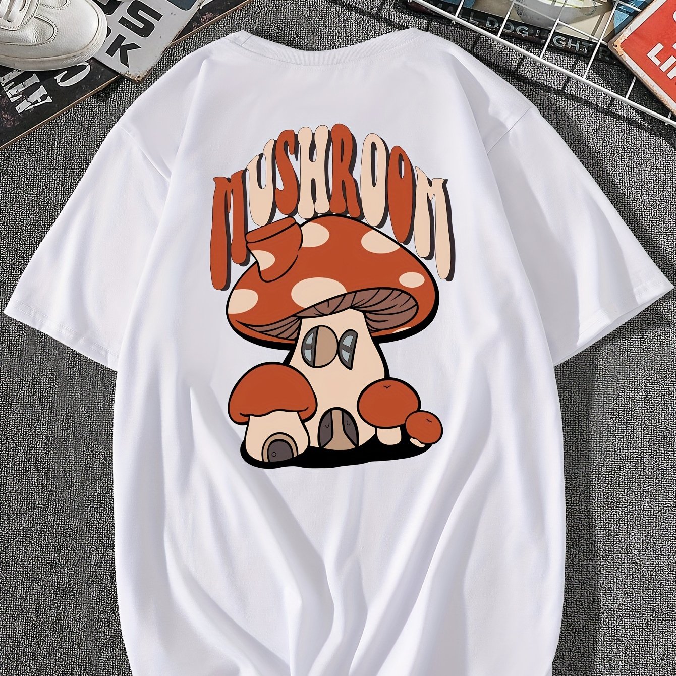 Mushroom Print Men's Short Sleeve Crew Neck T shirts Comfy - Temu ...