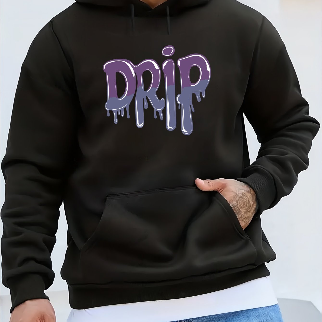 Creative Drip Pattern Print Long Sleeve Hoodie Kangaroo - Temu