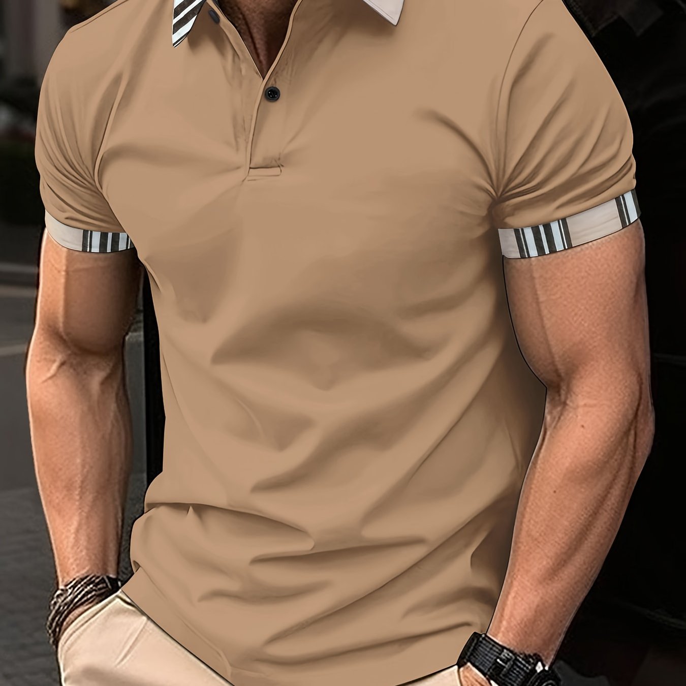 Breathable Print Sleeve Edge Lapel Short Sleeve T - Temu Kuwait