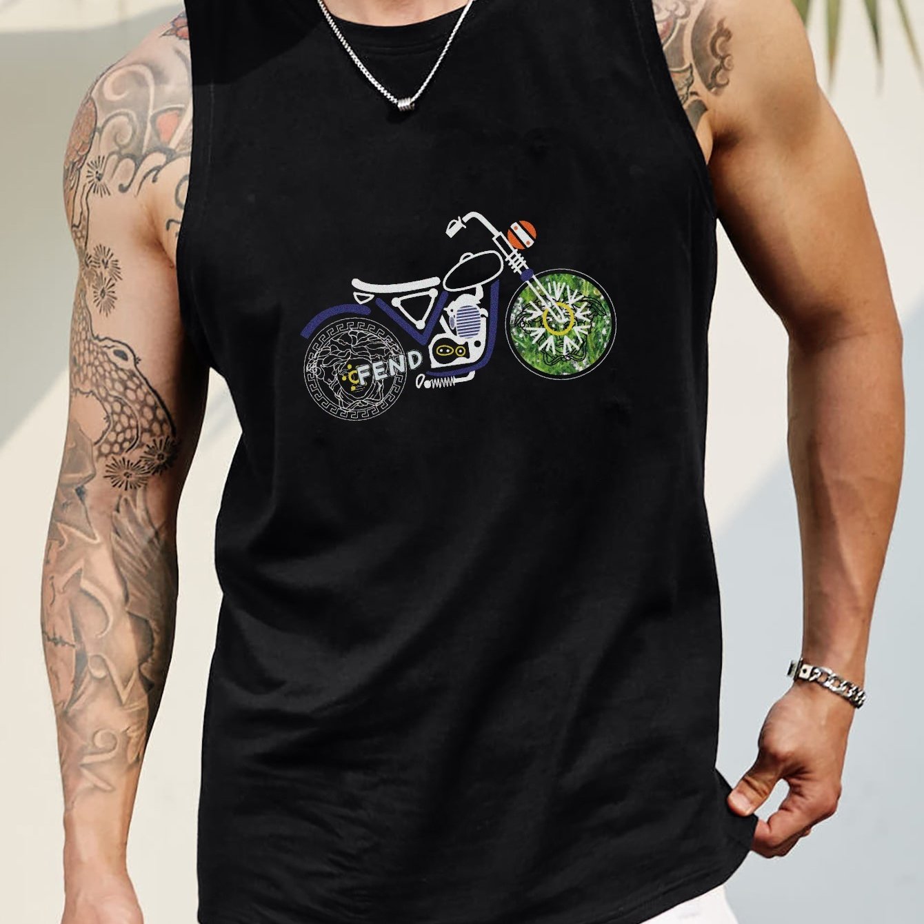 Plus Size Men's Creative Motorcycle Graphic Print Tank Top - Temu ...