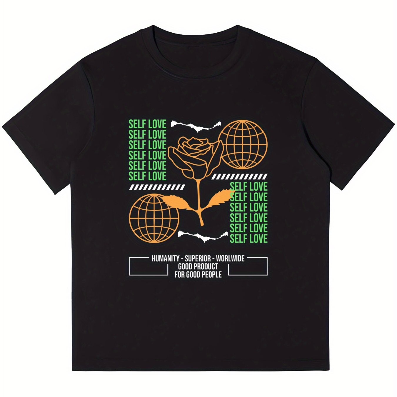 Crew Neck Self Love Rose Print Men's Fashionable Summer - Temu Canada