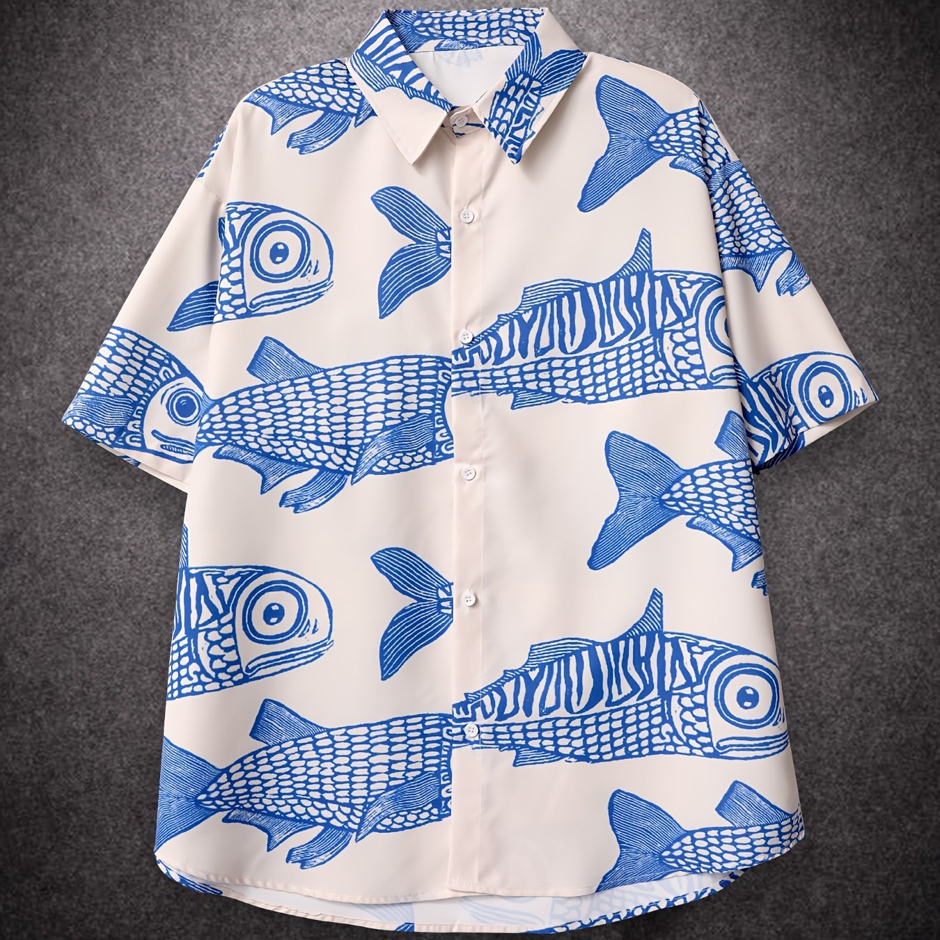 Retro Fish Pattern Men's Short Sleeve Lapel Shirt Men's - Temu Canada