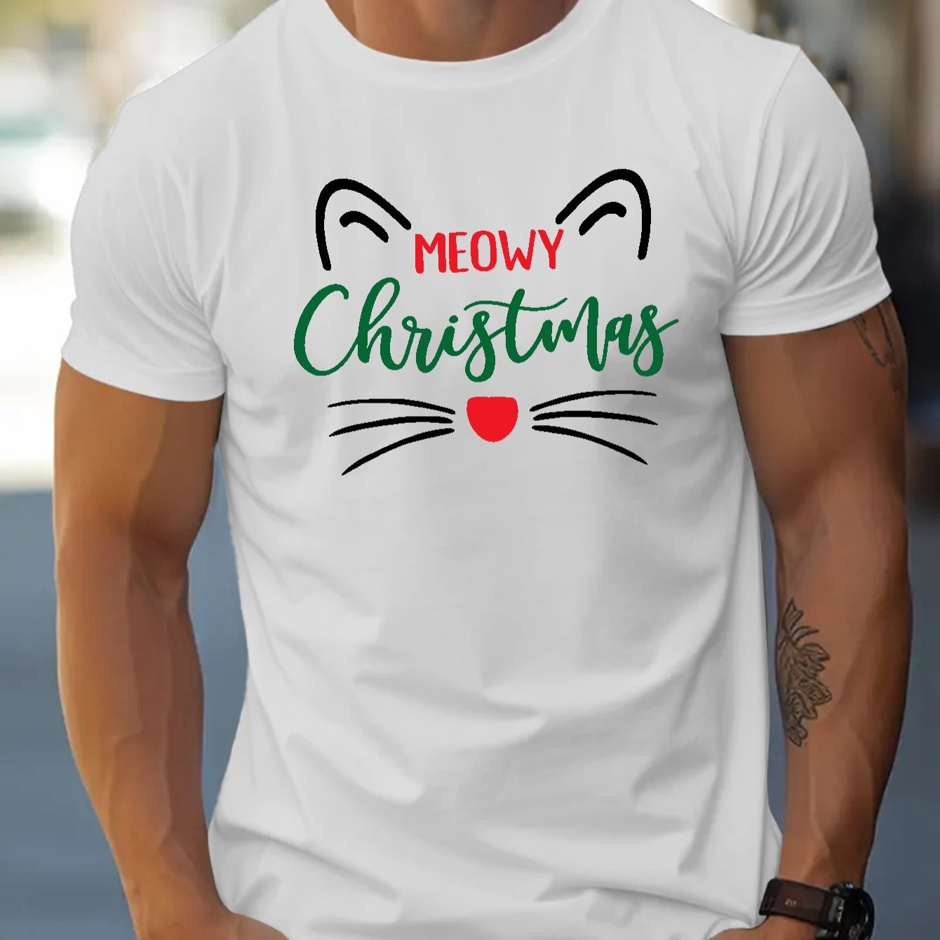 Meowy Christmas Print T Shirt Tees For Men Casual Short - Temu Canada