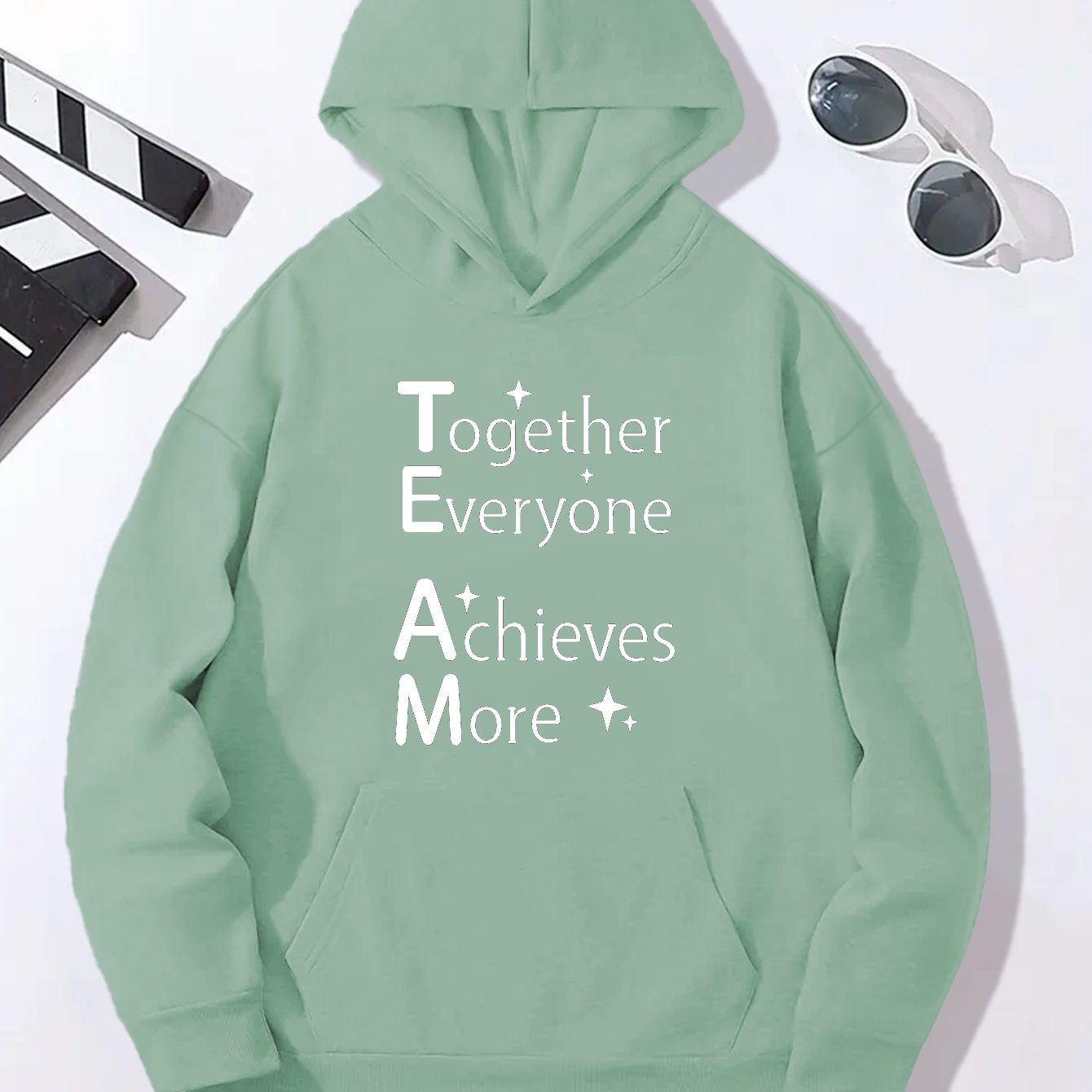 Together Everyone Achieves More Print Kangaroo Pocket Hoodie - Temu ...