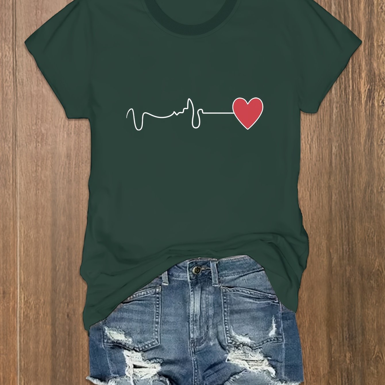 Heart Print T shirt Short Sleeve Crew Neck Casual Top Summer - Temu Canada