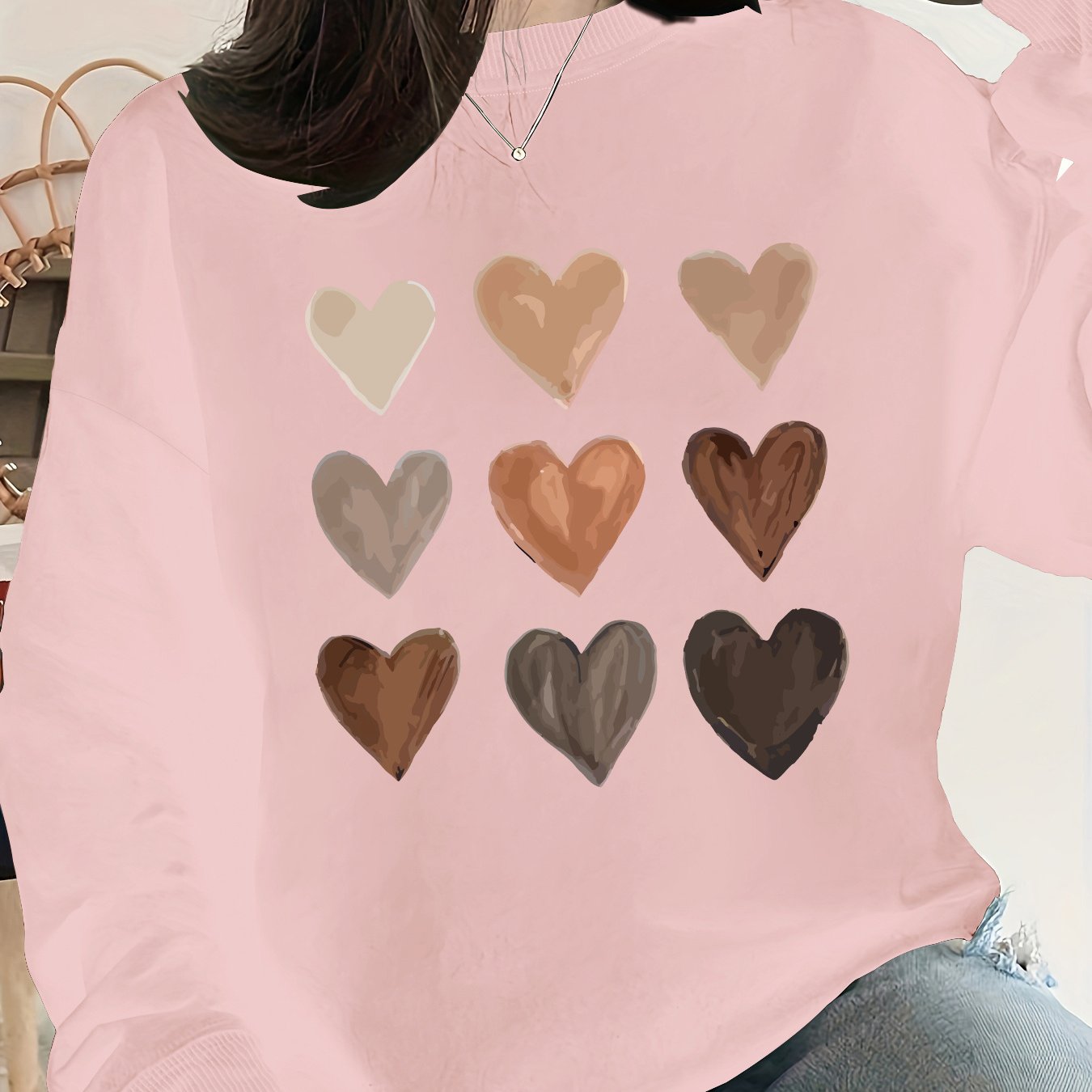 Plus Size Heart Print Sweatshirt Casual Long Sleeve Crew - Temu United ...