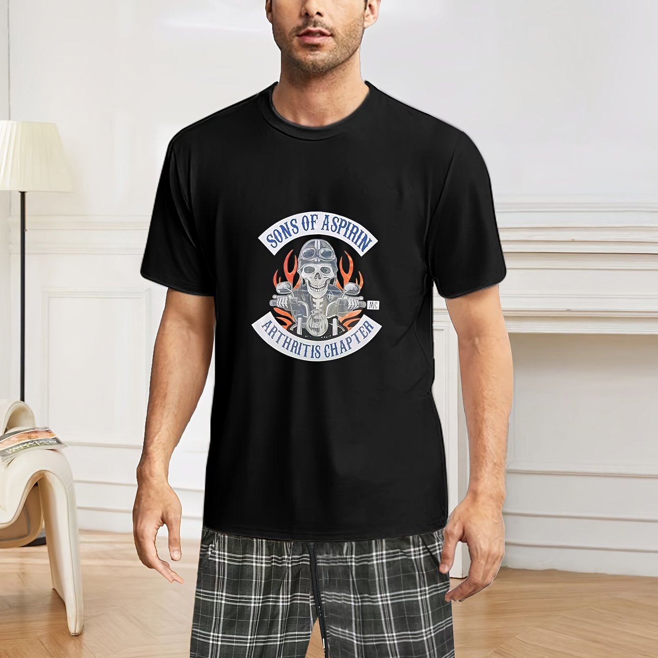 Men's Skull Biker Print Short Sleeve Crew Neck T shirts - Temu Australia