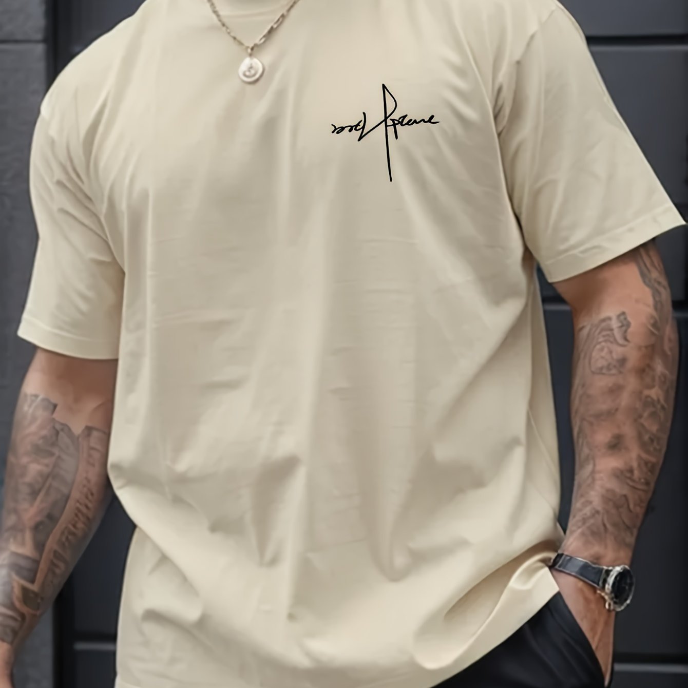 Letter Print Men's Creative Top Casual Short Sleeve Crew - Temu Portugal