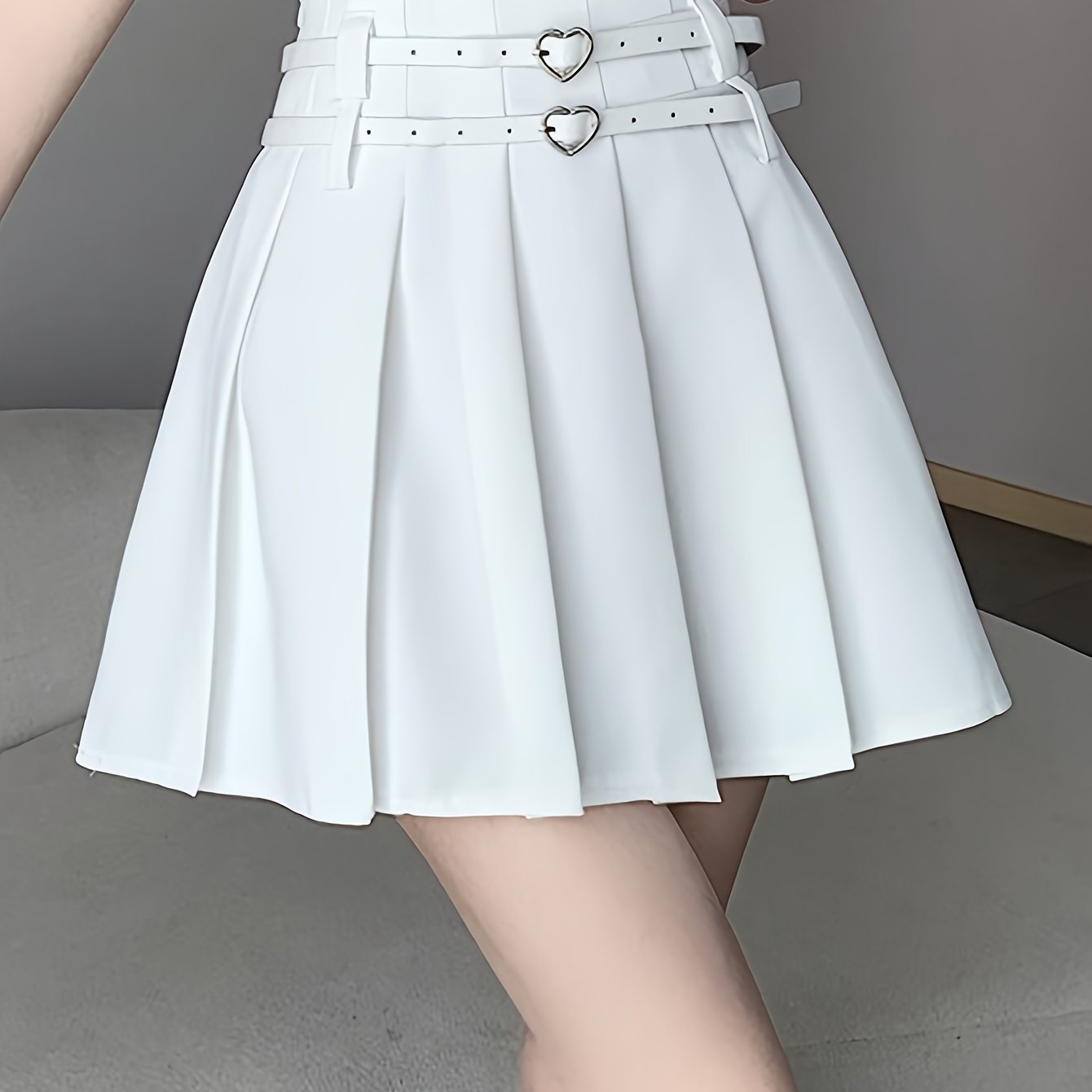 Solid Belted Skirt Casual Pleated Mini Skirt Spring Summer - Temu ...
