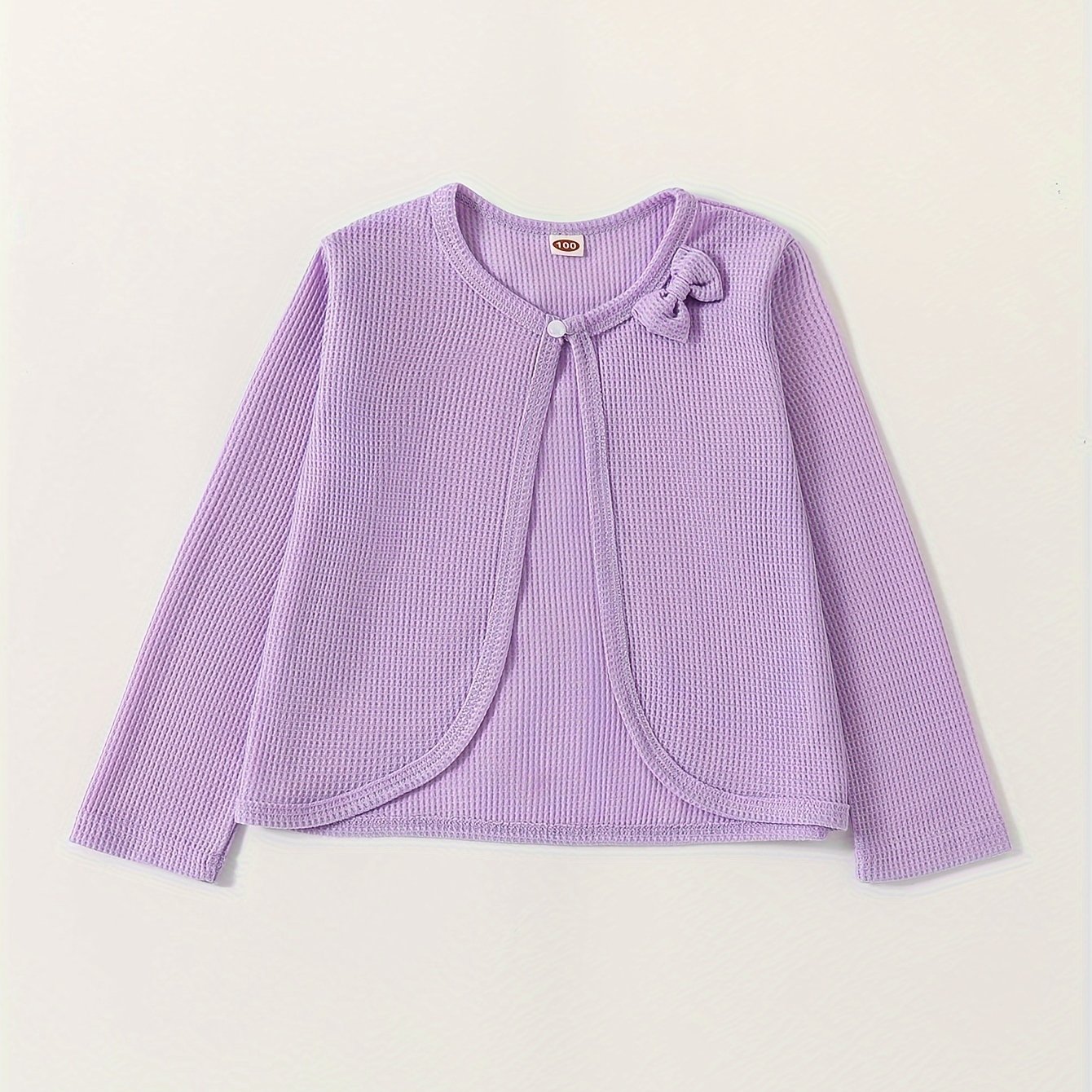 Waffle Shawl Knit Cardigan Jacket Sweet Girls Bowknot Open - Temu Canada