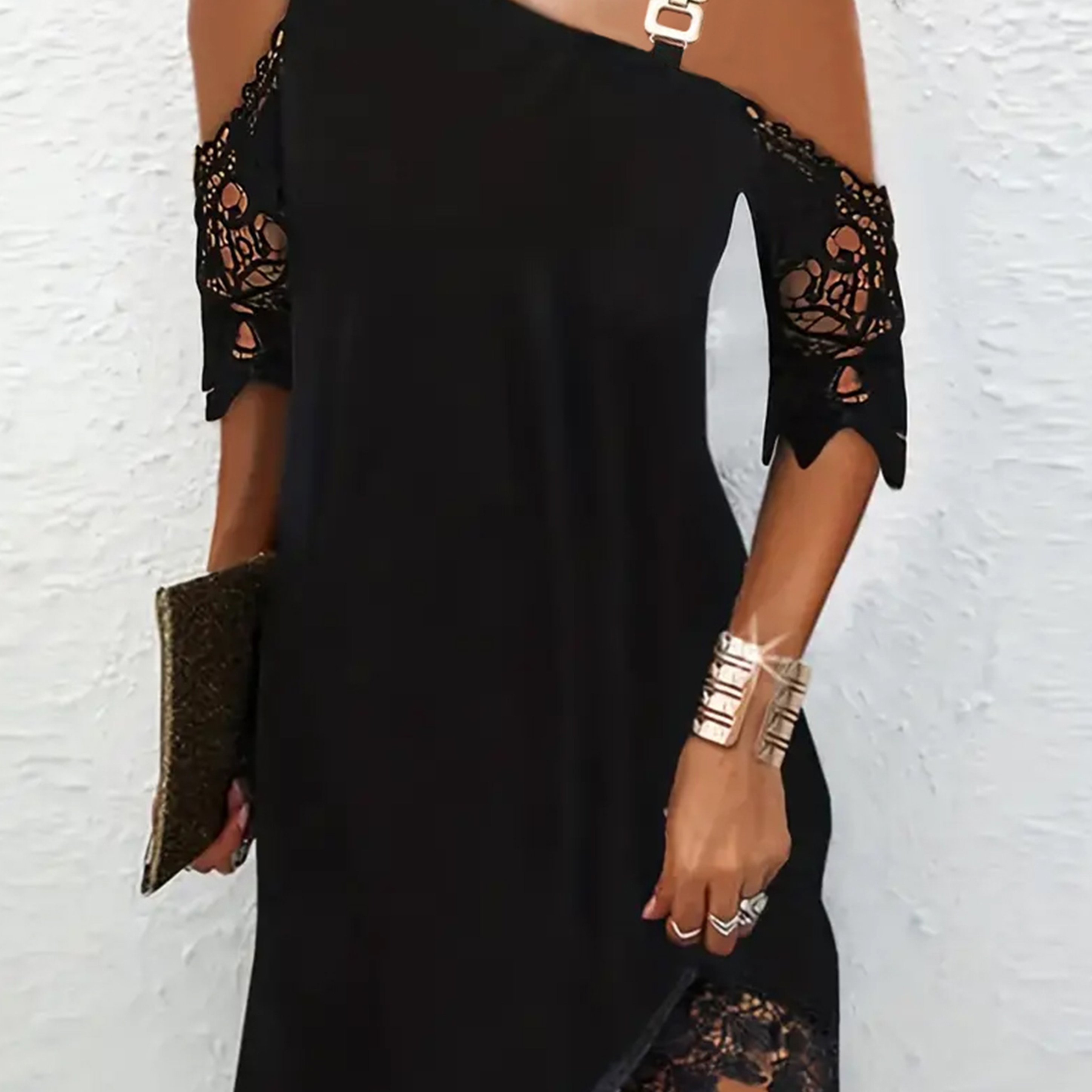 Robe À Épaules Dénudées En Dentelle Contrastante Élégante - Temu ...