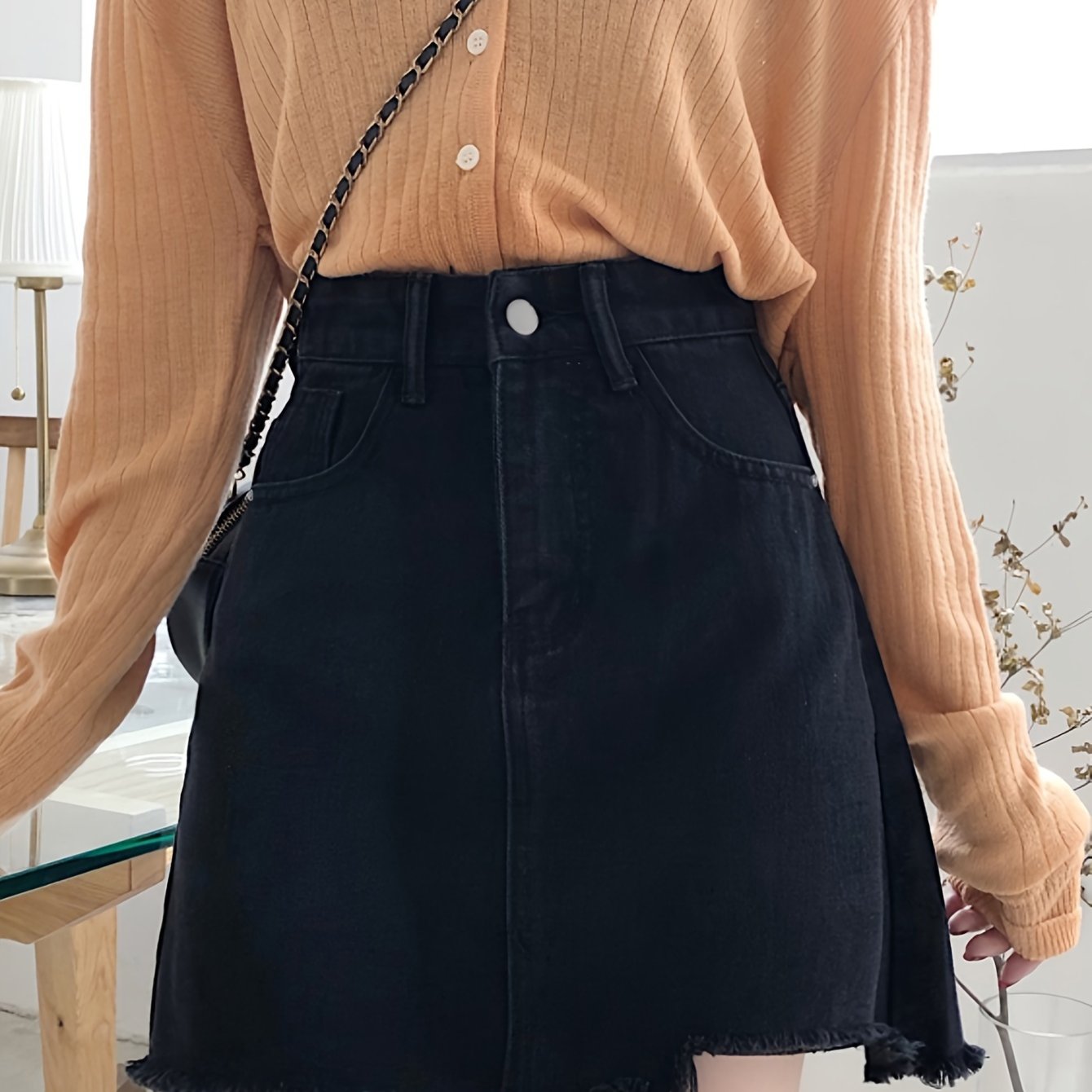 Hem Plain A line Denim Skirt High Zipper Button - Temu Australia