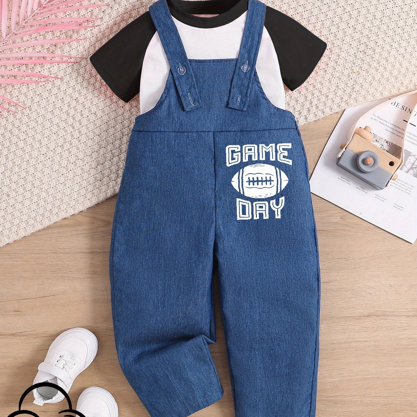 Ensemble En Jean T shirt Raglan Imprimé Thème Rugby En Coton - Temu France