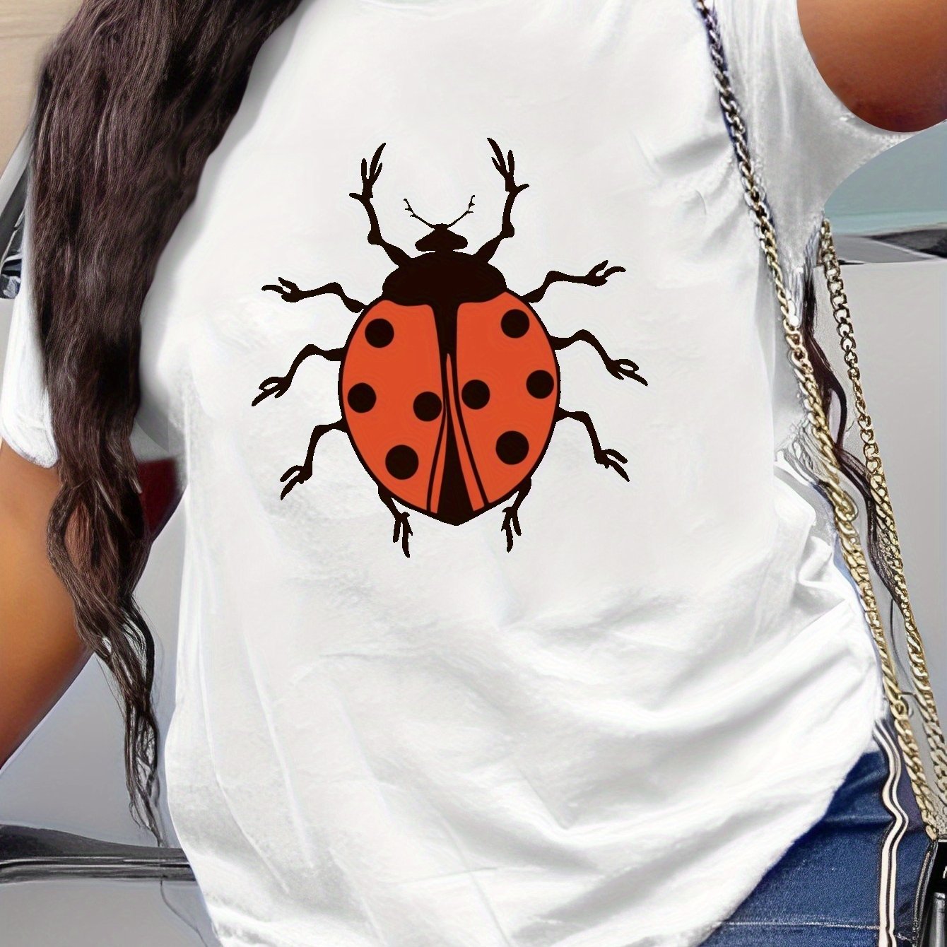 ladybug in vintage forest print t shirt short sleeve crew - Temu ...