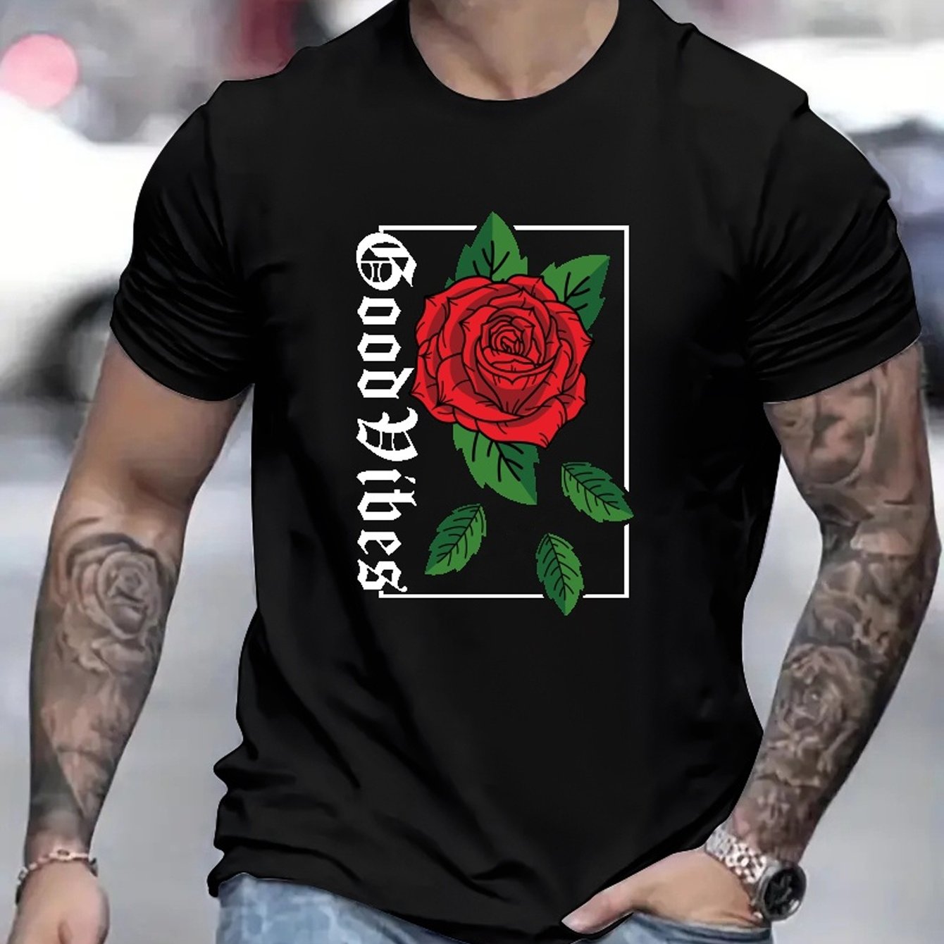 Red Rose Graphic Print Casual Crew Neck Short - Temu United Kingdom