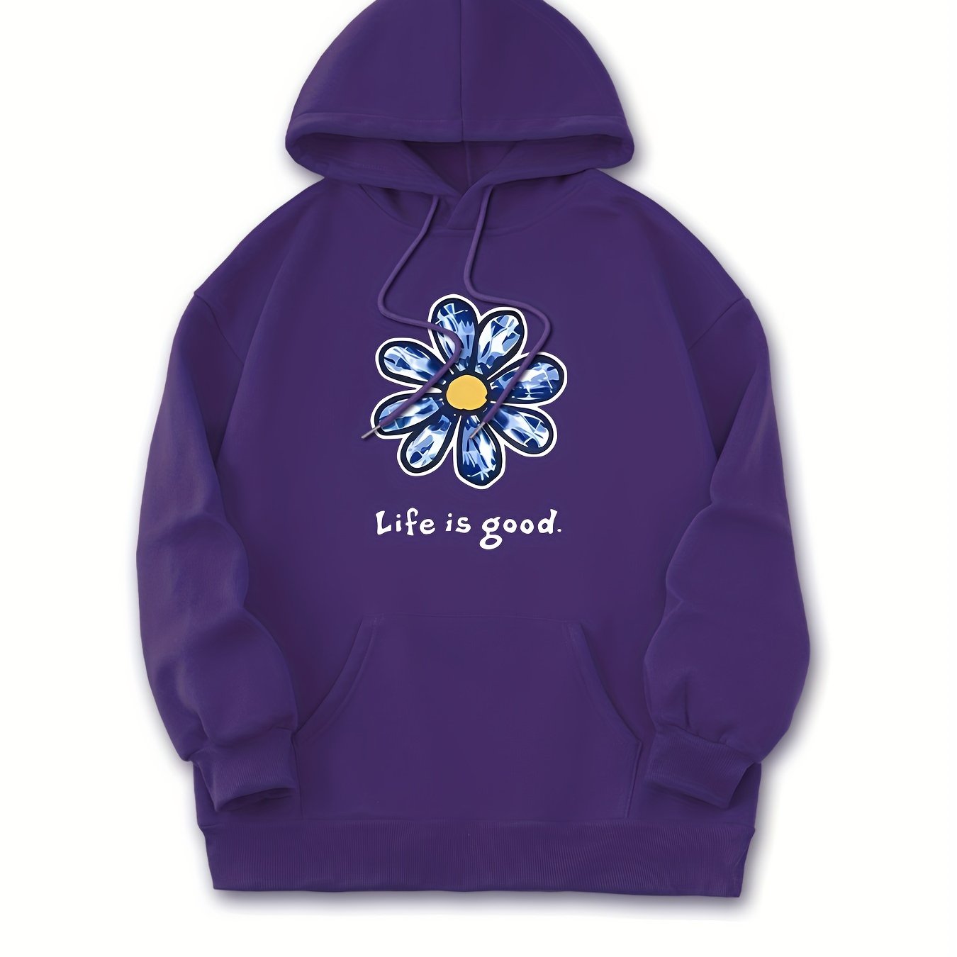 Flower Graphic Causal Hoodie Drawstring Kangaroo Pocket - Temu United ...