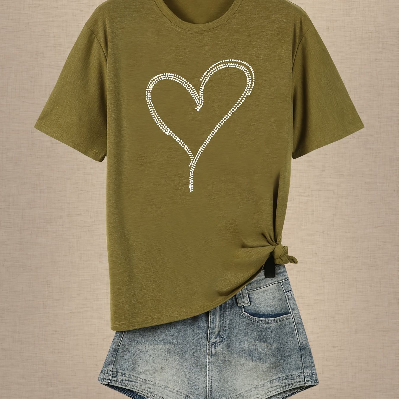 Heart Print T shirt Plus Size Short Sleeve Crew Neck Casual - Temu New ...