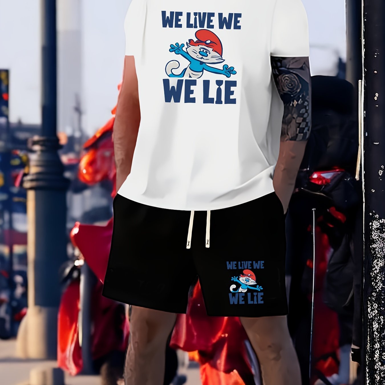 Live Lie Graphic T shirt + Shorts Set Versatile Outfits Men - Temu Portugal