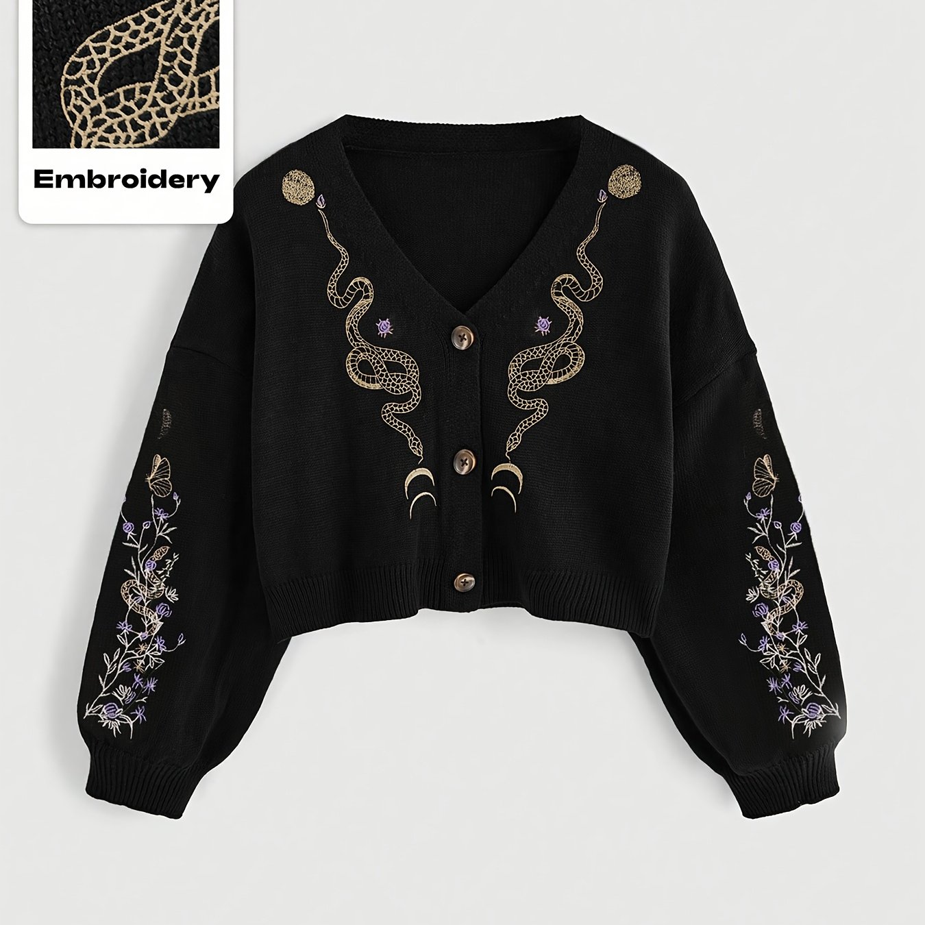 Witchy Goth Fall Snake & Floral Embroidery Cardigan – MagickWorkings by ...
