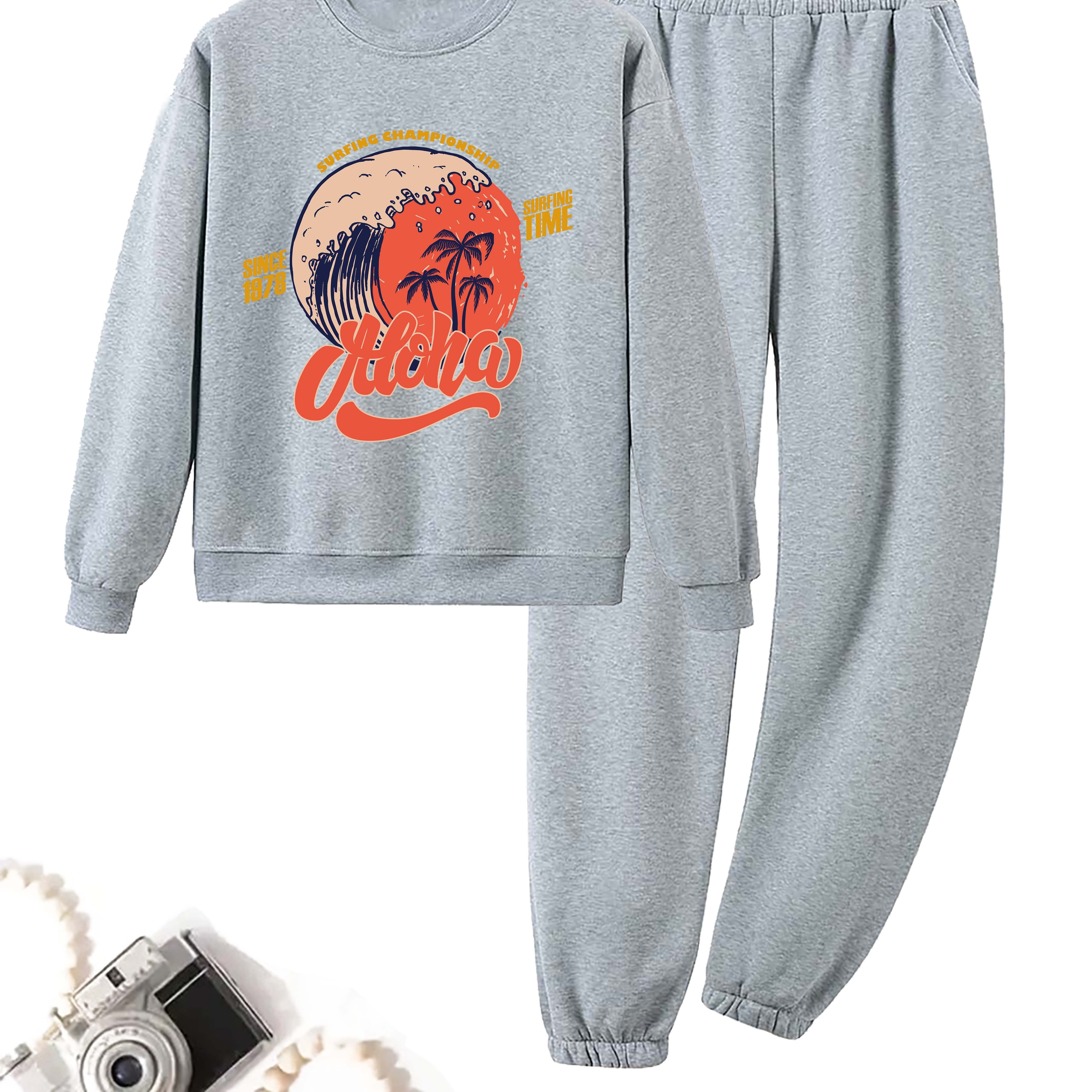 Casual Two piece Pants Set Long Sleeve Graphic Print - Temu United Kingdom