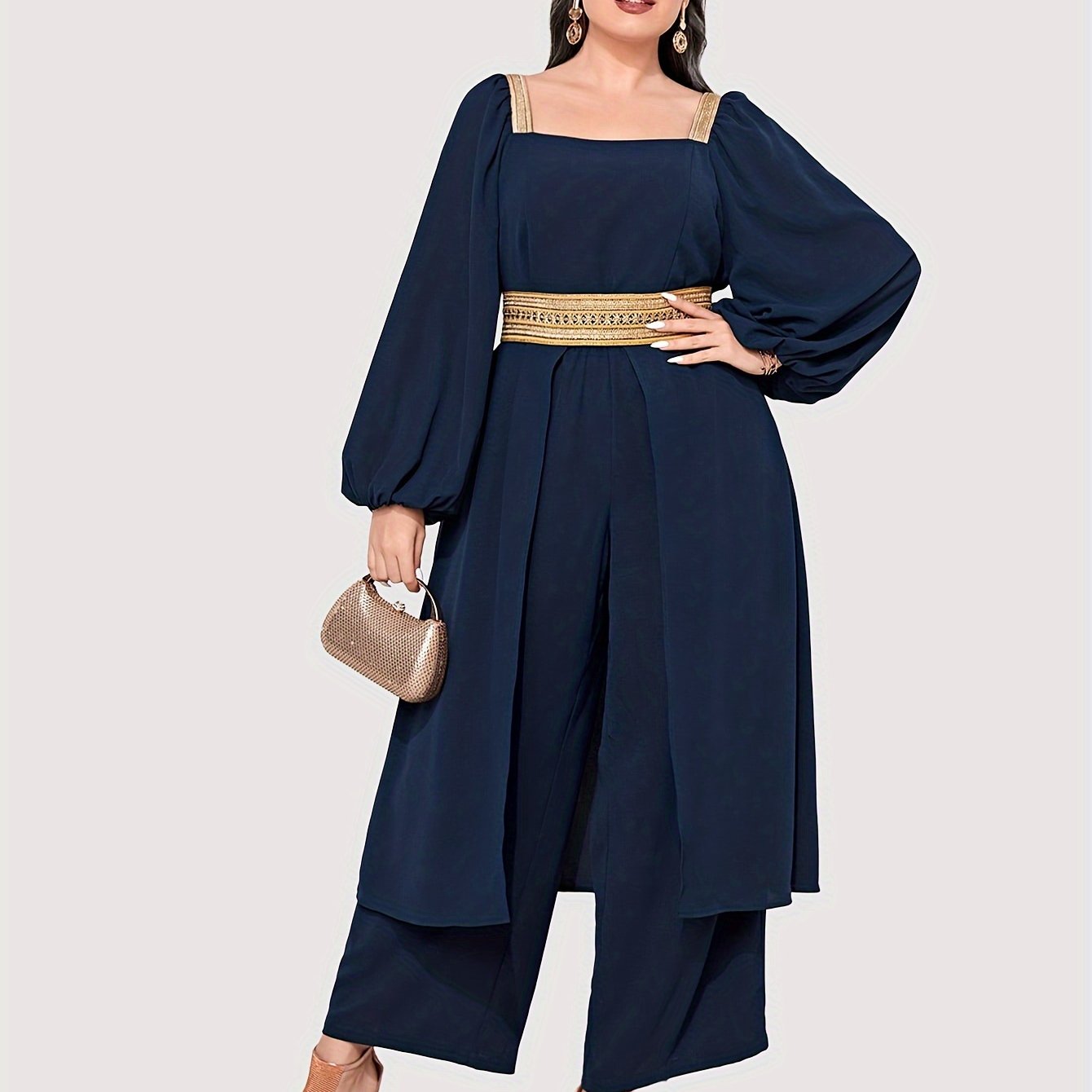 Plus Size Elegant Two piece Set Contrast Lace Square Neck - Temu New ...