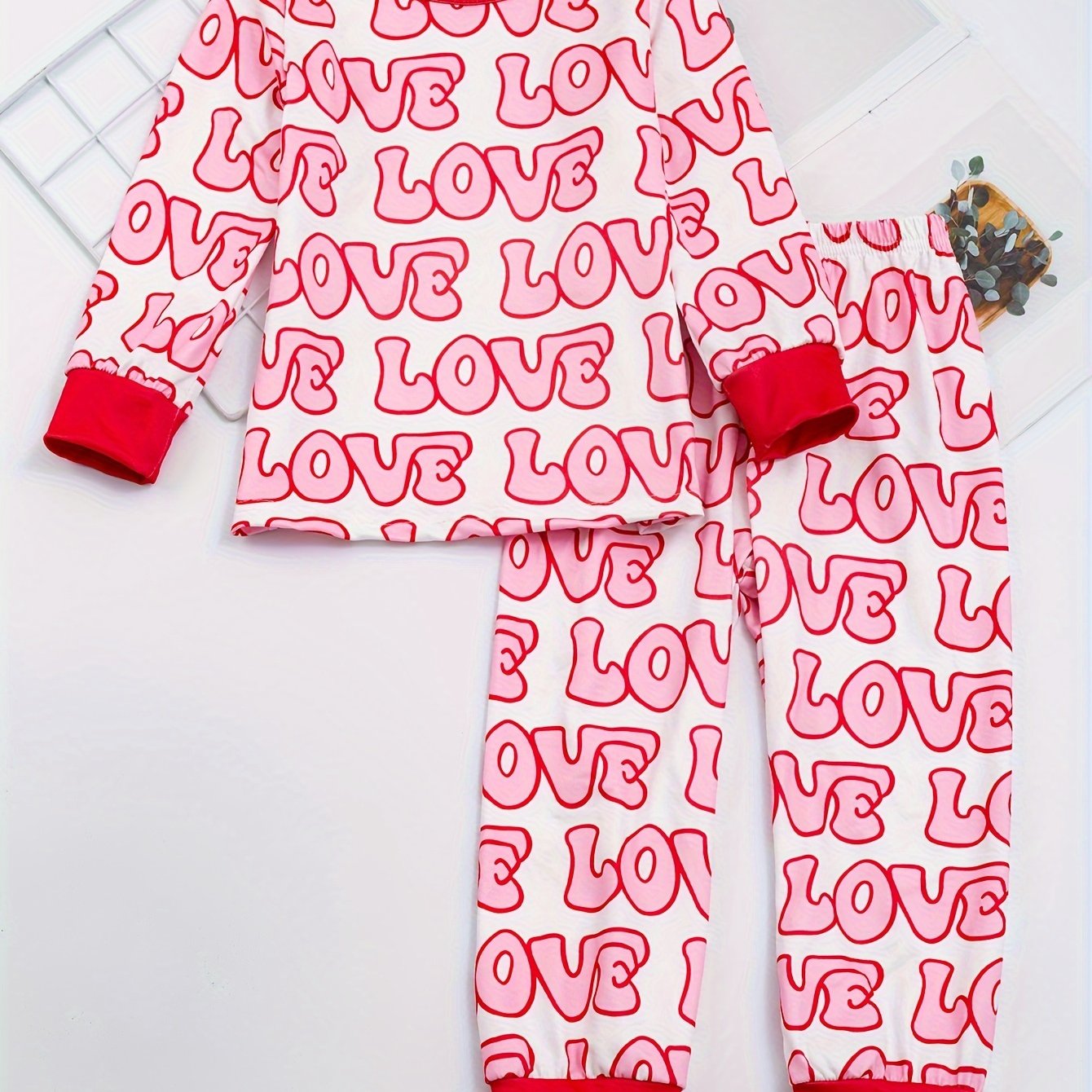 Trendy Pajama Sets Toddler Kid Girls Full Love Pattern Round - Temu ...