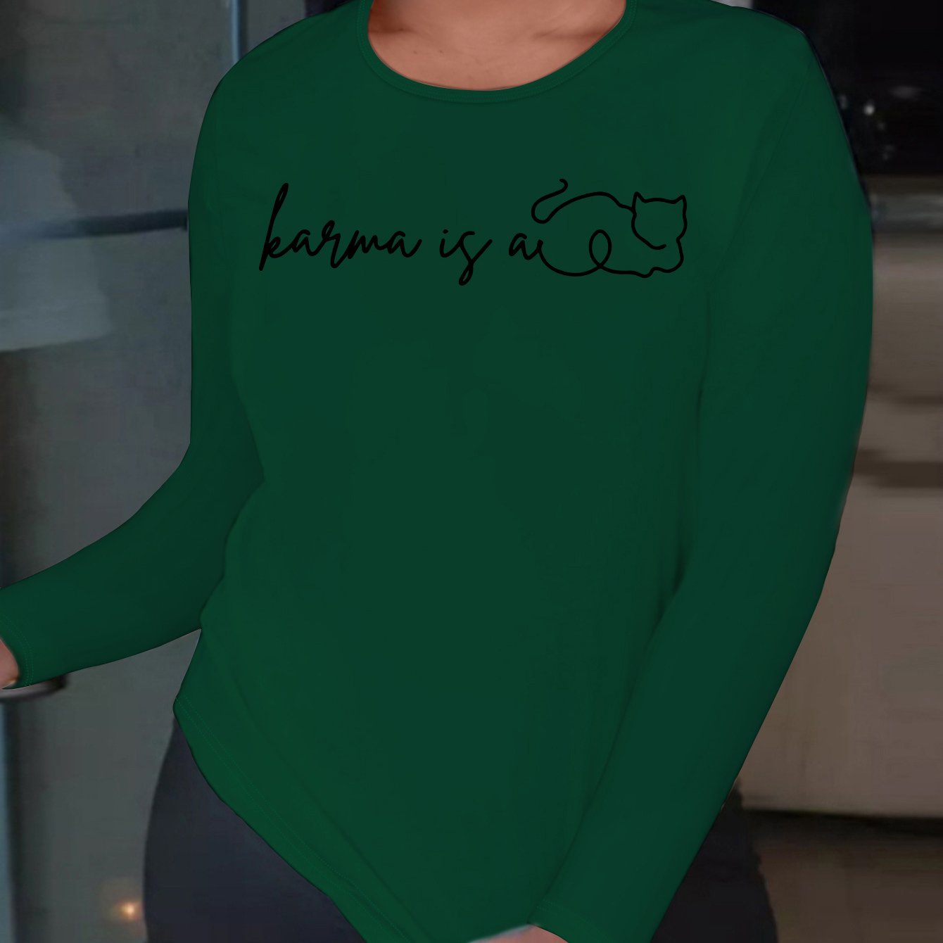 Plus Size Letter Print T Shirt Long Sleeve Crew Neck Casual Temu