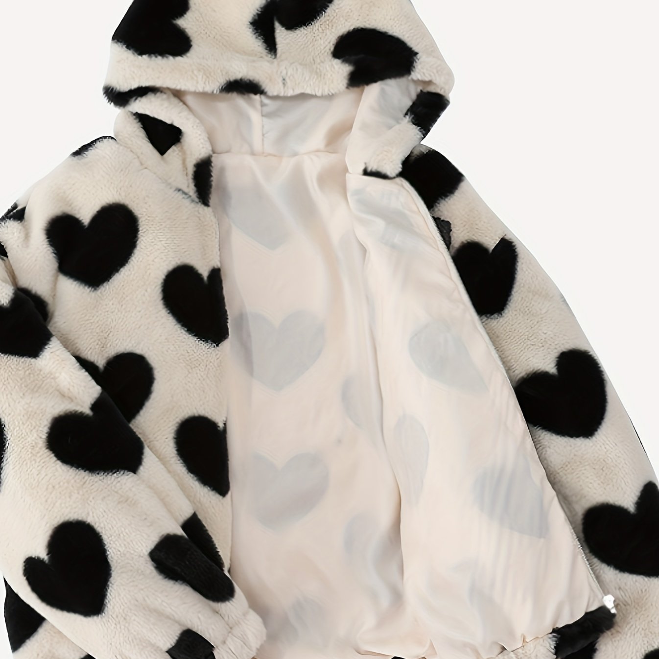 Heart Print Zip Hoodie Plush Coat Long Sleeve Teddy Bear - Temu