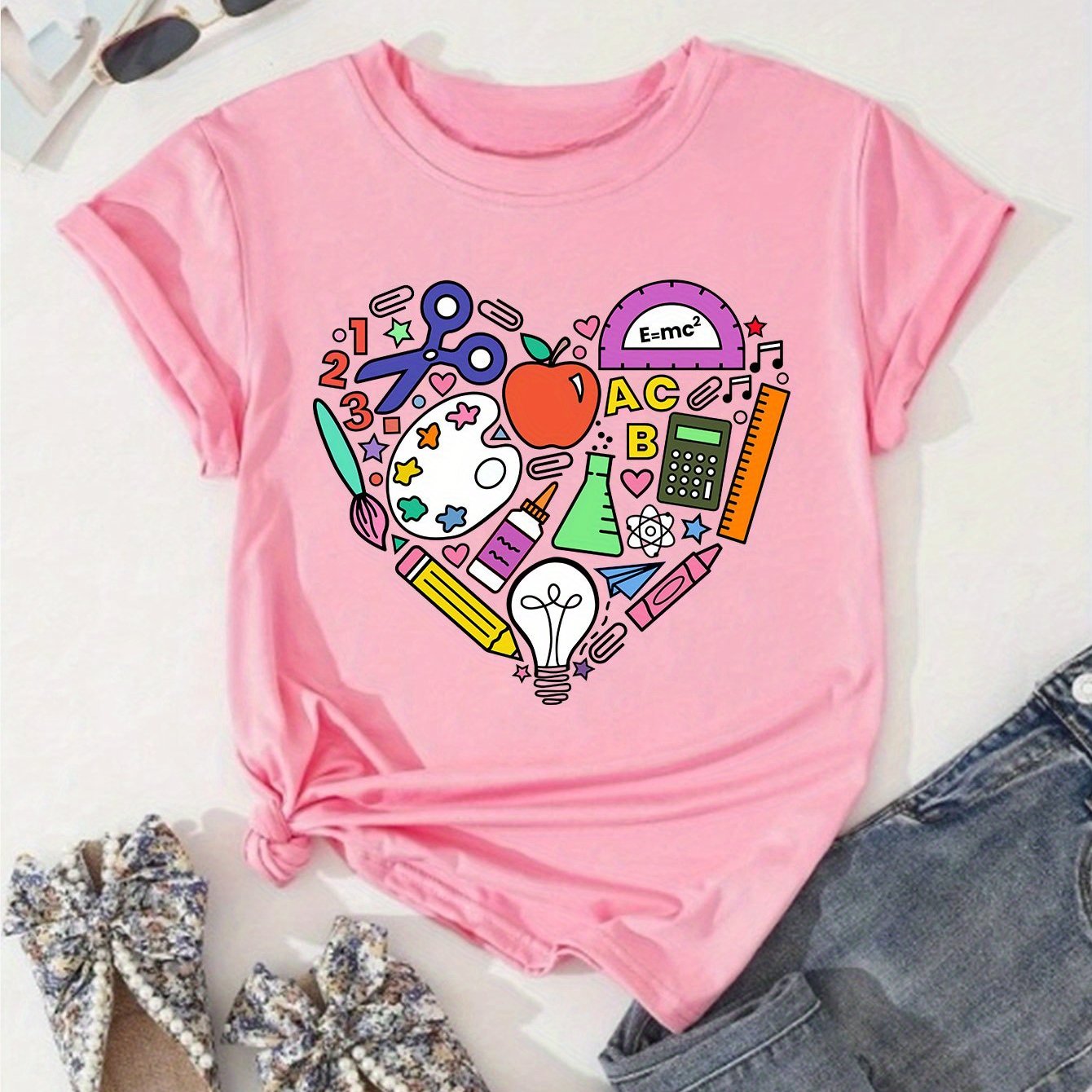 Heart Graphic Print T shirt Casual Crew Neck Short Sleeve - Temu United ...