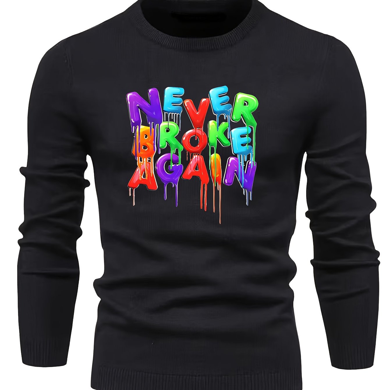 Colorful Graffiti Never Broke Print Men's Long Sleeve - Temu United Kingdom