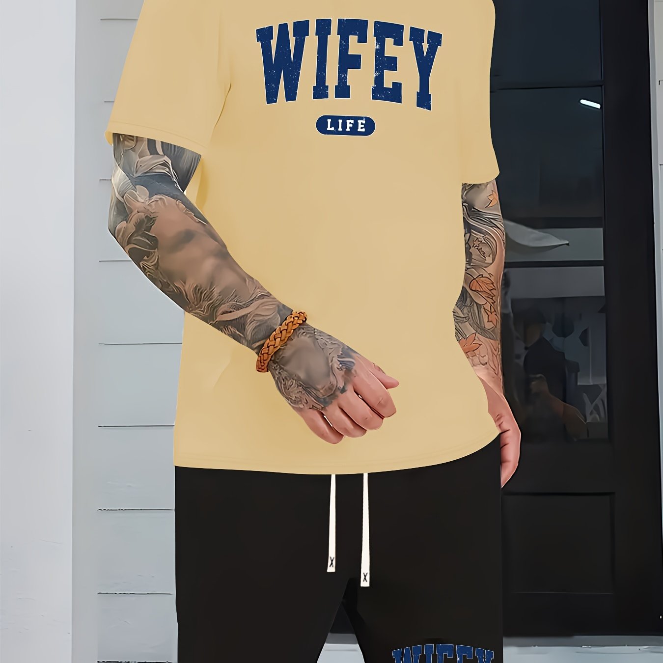 Wifey Life Print Trendy Outfits Men Men’s Casual Crew Neck - Temu ...