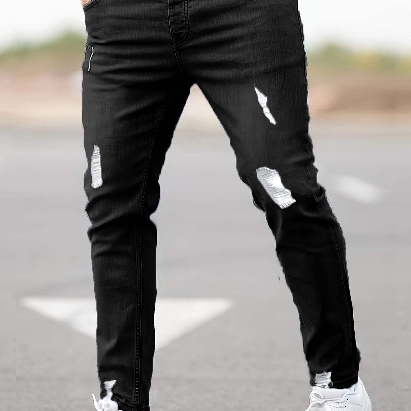 Slim Fit Ripped Jeans Men's Casual Street Style Distressed - Temu Canada