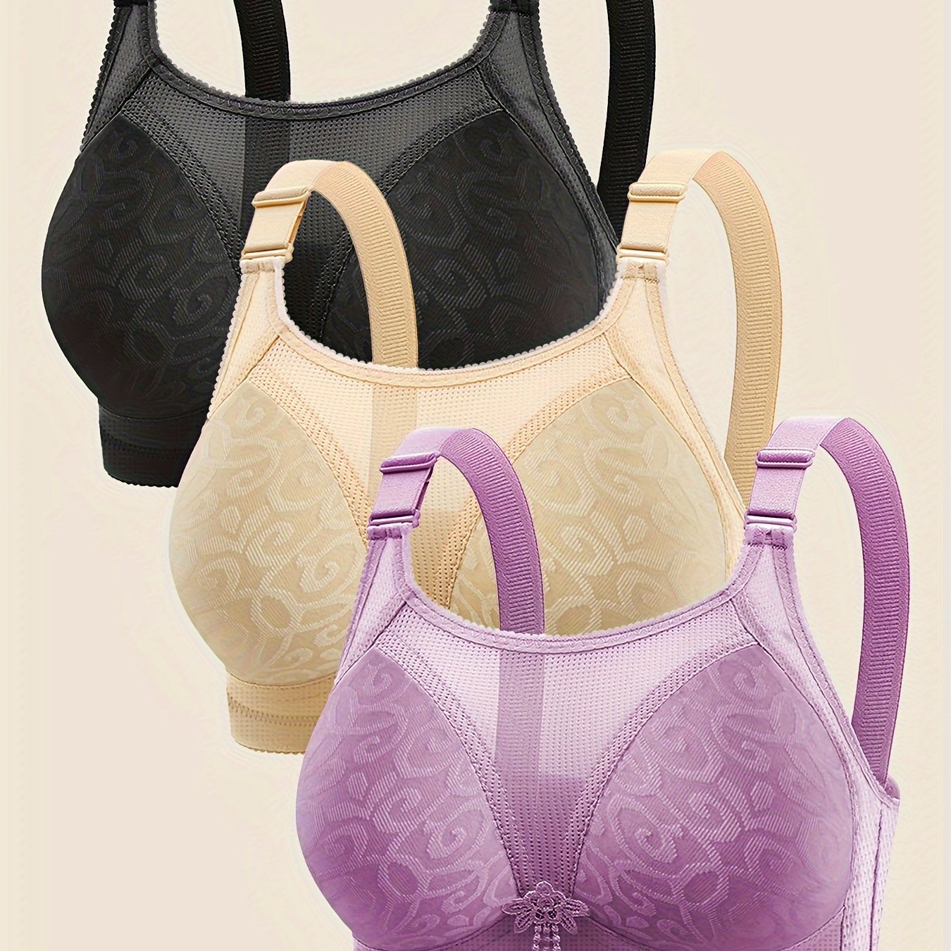 Solid Lace Floral Patch Bra Comfy Breathable Wireless Full - Temu United Kingdom