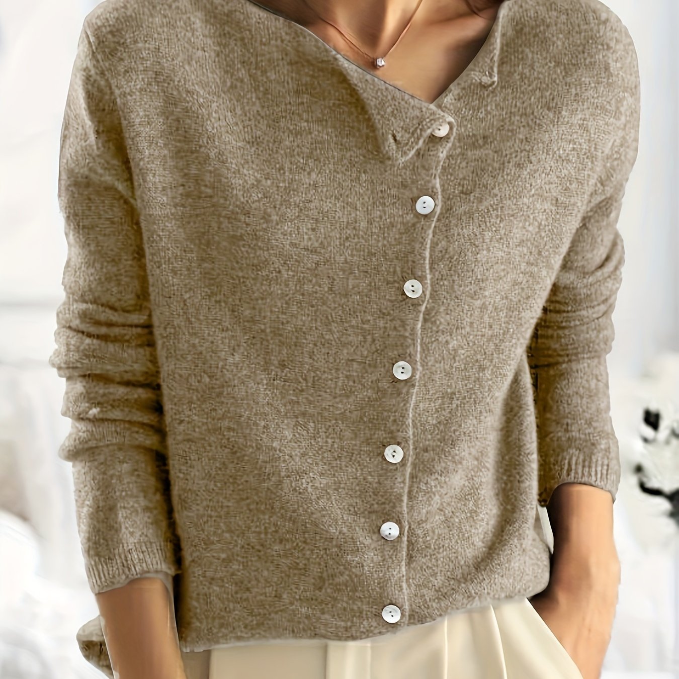 Solid Asymmetrical Button Front Knit Cardigan Casual Crew - Temu United ...