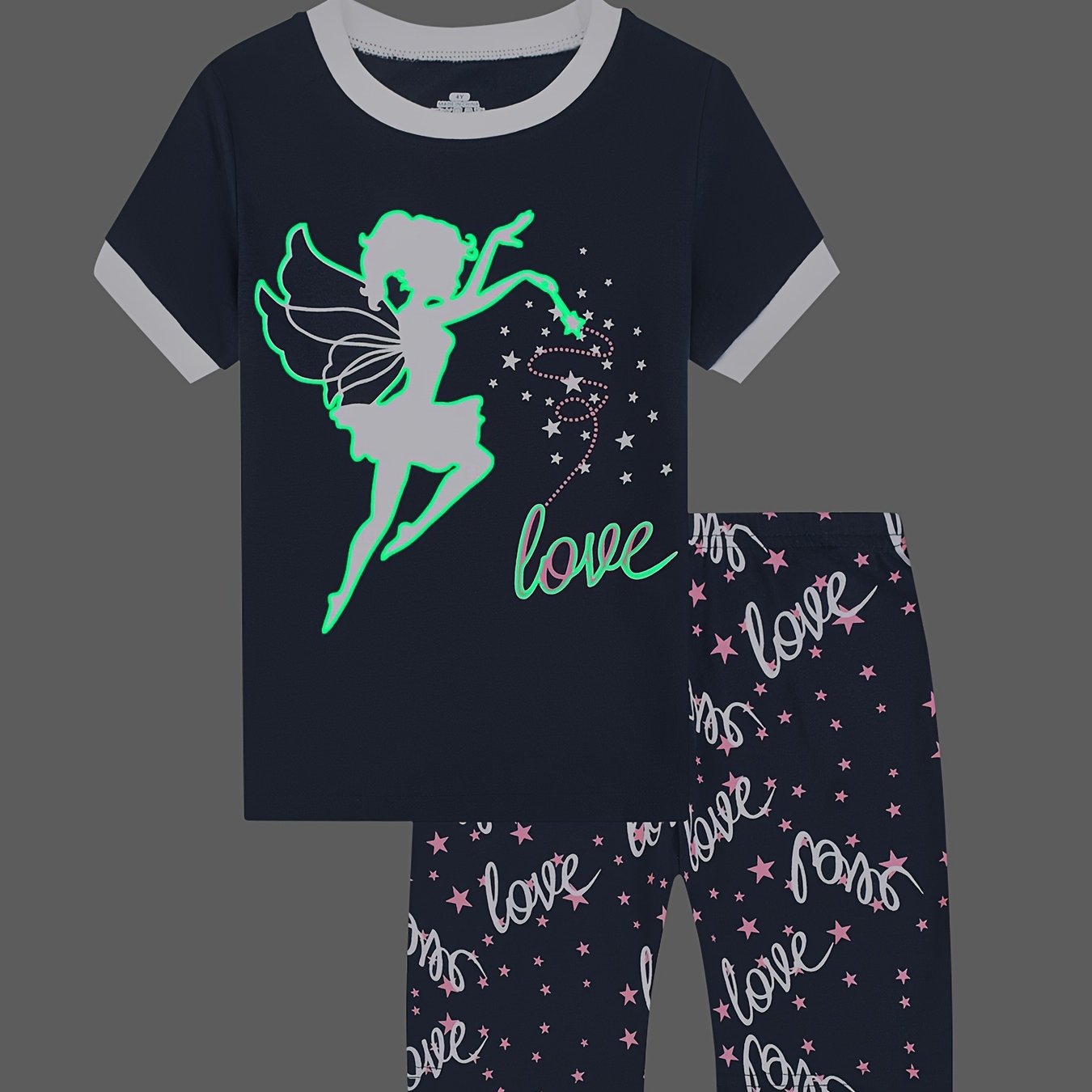 Girls Luminous Loungewear Set Cute Cartoon Elf Pattern Print - Temu New ...