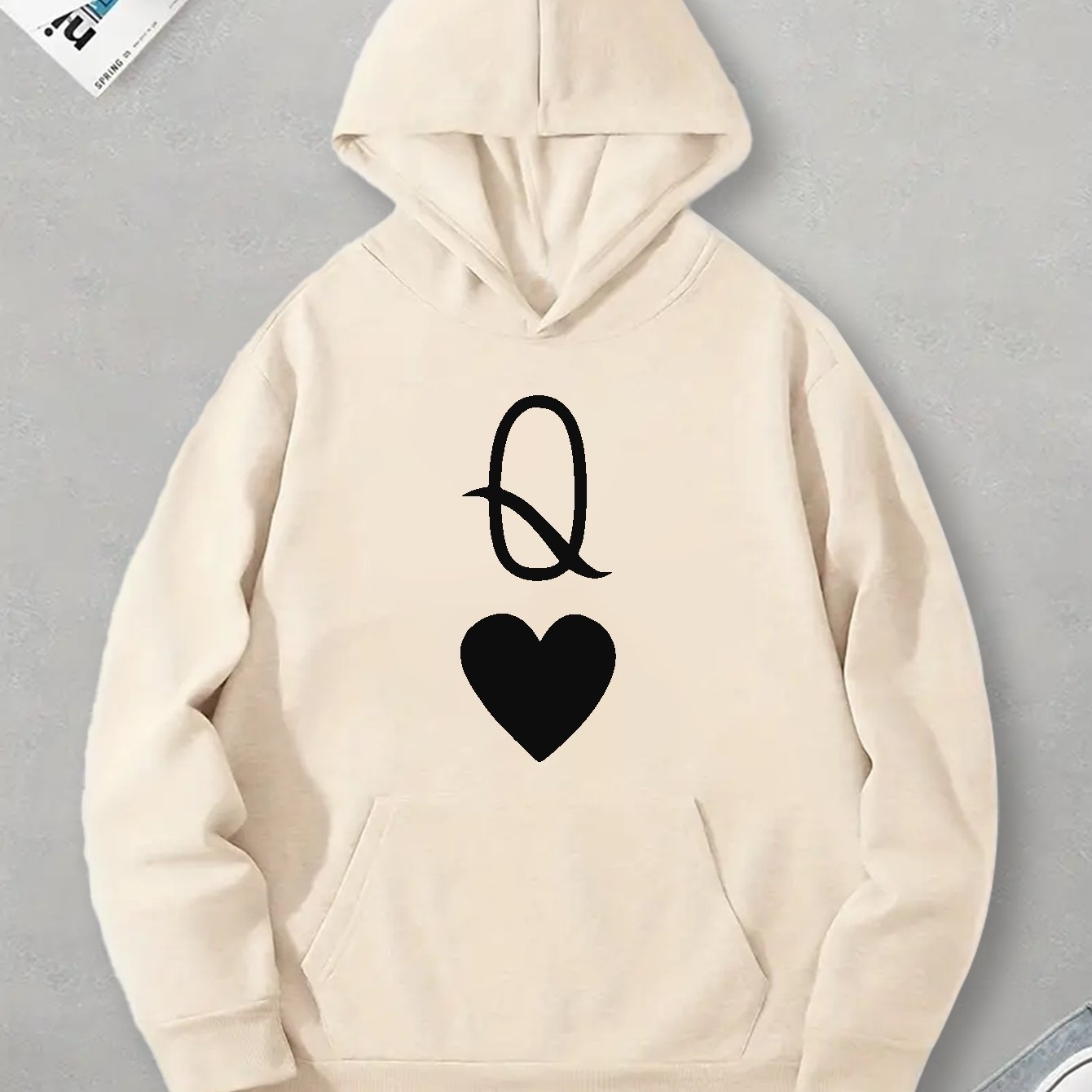 Q Print Kangaroo Pocket Hoodie Casual Long Sleeve Hoodies - Temu Australia